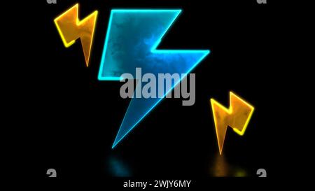 Looping neon glow effect Charging lightning icon, black background ...