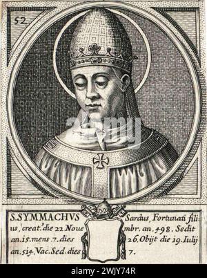 A 16th Century engraving of Pope Symmachus who was pontiff from AD498 ...