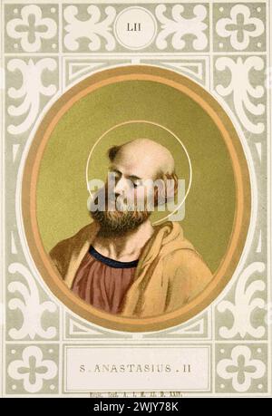 An 1879 engraving of Pope Anastasius who was pontiff from AD399 to ...