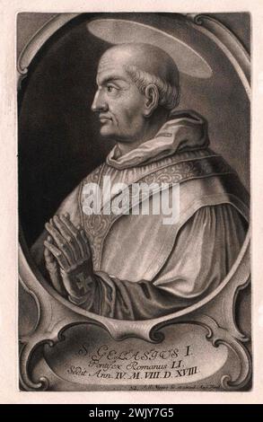 A 15th Century engraving of Pope Gelasius I who was pontiff from AD492 ...