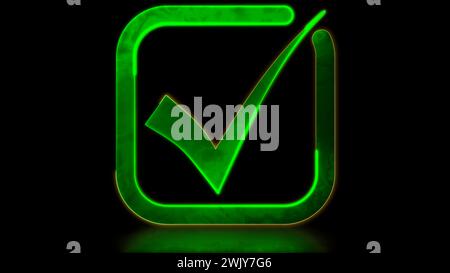 Looping neon glow effect Correct check mark icon. Black background ...