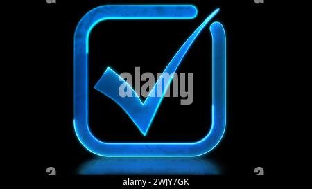 Looping neon glow effect Correct check mark icon. Black background ...