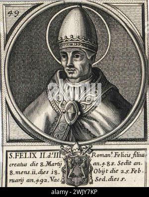 A 16th Century engraving of Pope Felix III who was pontiff from AD483 ...
