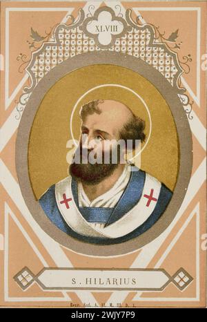 A 1897 engraving of Pope Hilary, also known as Pope Hilarius, who was ...