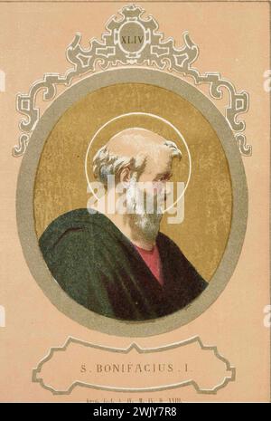 A 1879 Century engraving of Pope Boniface I who was pontiff from AD418 ...