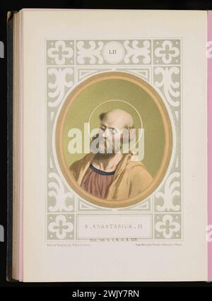 An 1879 engraving of Pope Anastasius who was pontiff from AD399 to ...