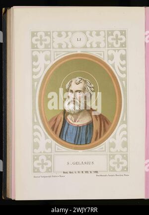 A 1879 engraving of Pope Gelasius I who was pontiff from AD492 to AD496 ...