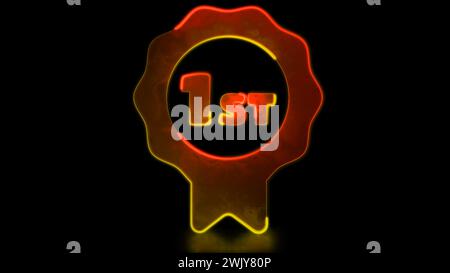 Looping neon glow effect First medal icon, black background Stock Photo ...