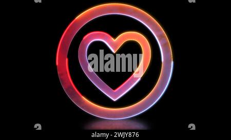 Glowing looping heart shape neon frame effect, black background Stock ...