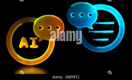 Looping neon glow effect Chat with AI, black background Stock Photo - Alamy