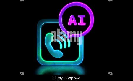Looping neon glow effect Chat with AI, black background Stock Photo - Alamy