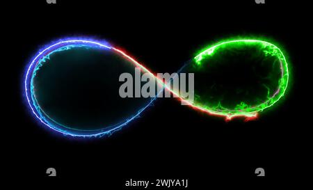Glowing looping infinity shape neon frame effect, black background ...