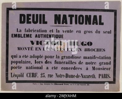 Advertising poster for the funeral of Victor Hugo (dummy title), 1885 ...