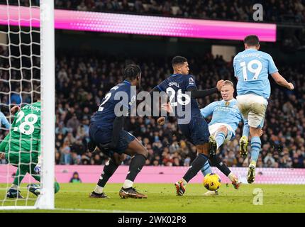 Manchester City's Erling Haaland attempts a shot on goal during the ...