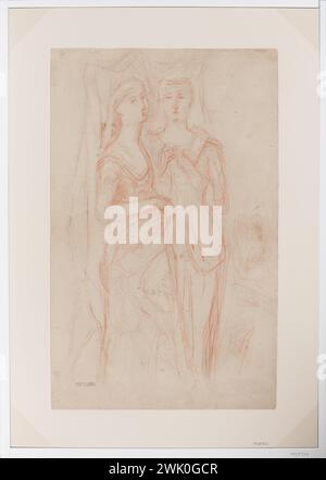 Henry Cros (1840-1907). "Women kneeling, in profile, with floral ...
