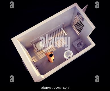 Prison, cell of a North Siberian penitentiary, Kharp prison. Detained ...