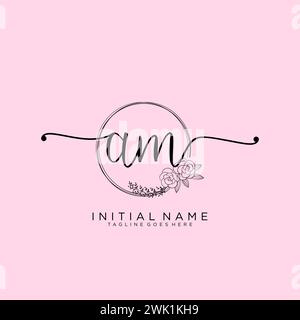 AM handwriting logo with circle template vector logo of initial wedding ...