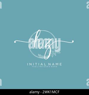 HZ handwriting logo with circle template vector signature, wedding ...