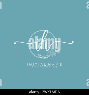 IH handwriting logo with circle template vector signature, wedding ...