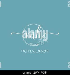 MH handwriting logo with circle template vector logo of initial wedding ...