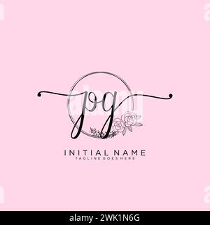 PG handwriting logo with circle template vector logo of initial wedding ...