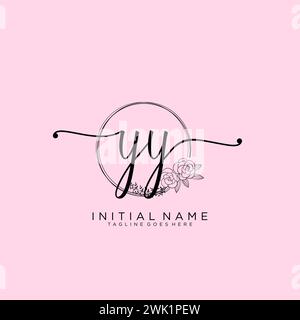 YY handwriting logo with circle template vector signature, wedding ...