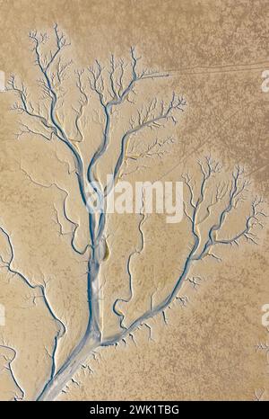 Aerial photo shows the riverbed landscape in Wanrong County, Yuncheng ...