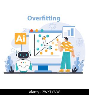 Overfitting in data analysis concept. Young analyst observes intricate ...