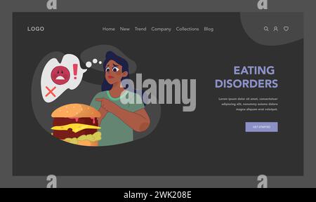Eating disorders concept. Concerned woman points at burger, showing ...