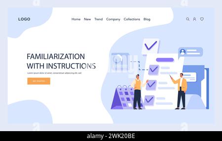Familiarization With Instructions concept. Employees interact with a ...