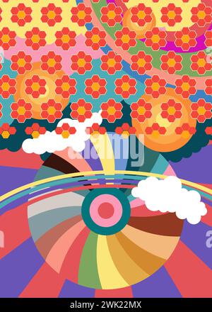 Retro 70s Background. Groovy abstract 1970s art template. Minimalistic ...