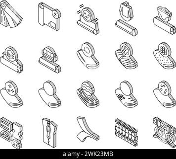 Zipper icons set. Isometric set of zipper vector icons for web design isolated on white ...