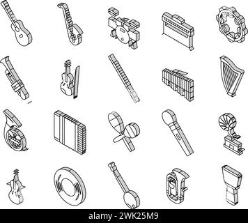 Isometric set of music instrument Cello, Clarinet, trombone, piano ...