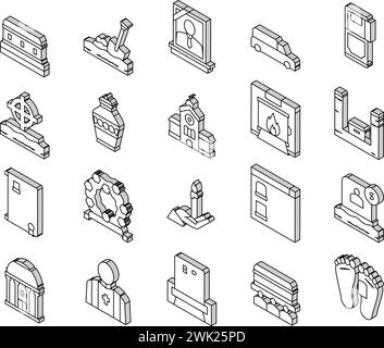 Funeral service isometric background with hearse people carrying coffin and mourning guests 3d ...