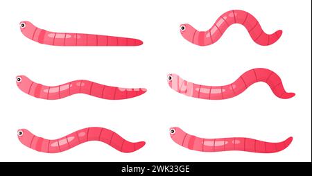 Animated cartoon worm. Animation of crawl earthworm, vector personage ...