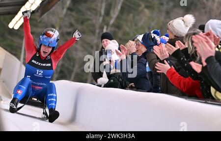 Natalie Maag from Switzerland at the finish of the women's single ...