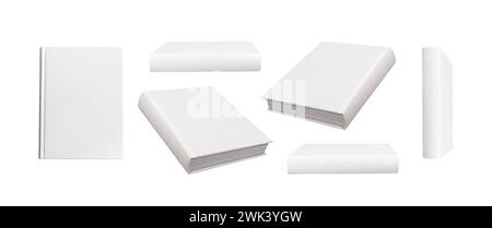 Book spine, vertical textbook side mockup standing, isolated on white ...