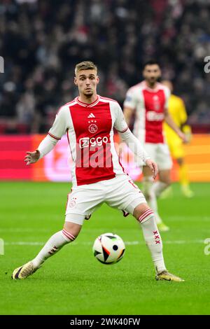 AMSTERDAM, NETHERLANDS - FEBRUARY 2: Kenneth Taylor of AFC Ajax battles ...