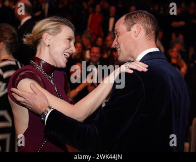 The Prince of Wales, president of Bafta, talks with Emma Baehr, (right ...