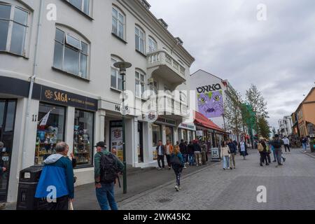 Commercial area at center of Reykjavik, capitol of Iceland. Busy street ...