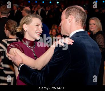 The Prince of Wales, president of Bafta, talks with Emma Baehr, (right ...