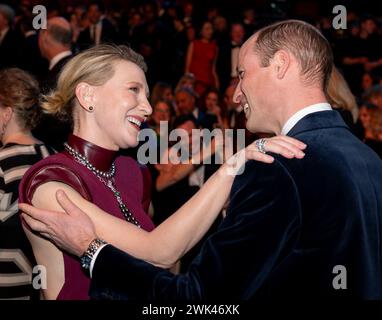 The Prince of Wales, president of Bafta, talks with Emma Baehr, (right ...