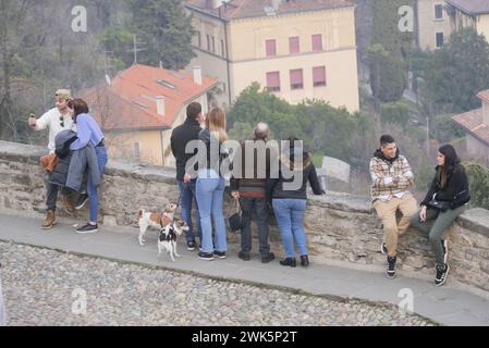Bergamo, Italy. 19th Feb, 2024. Sunday afternoon many people walking in ...