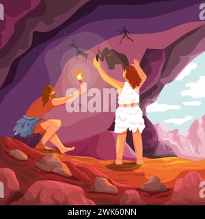 Cave rock art. Prehistoric human primitive drawing on stone wall ...