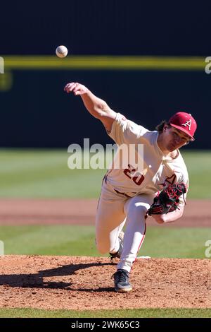 February 18, 2024: Razorback pitcher Mason Molina #21 eyes the ball as ...