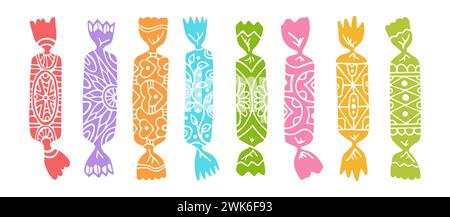 Hand drawn wrapped candy. Doodle. Sweets icon. Sketch style. Vector ...