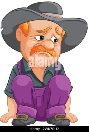 Cartoon cowboy sitting down, looking upset and thoughtful Stock Vector ...