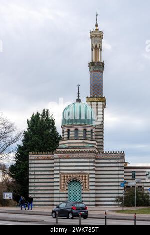 Steam engine house, modelled on a mosque with a striped pattern and ...