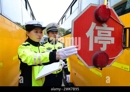 TAICANG, CHINA - FEBRUARY 19, 2024 - Traffic police conduct a safety ...