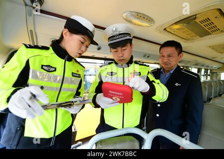 TAICANG, CHINA - FEBRUARY 19, 2024 - Traffic police conduct a safety ...